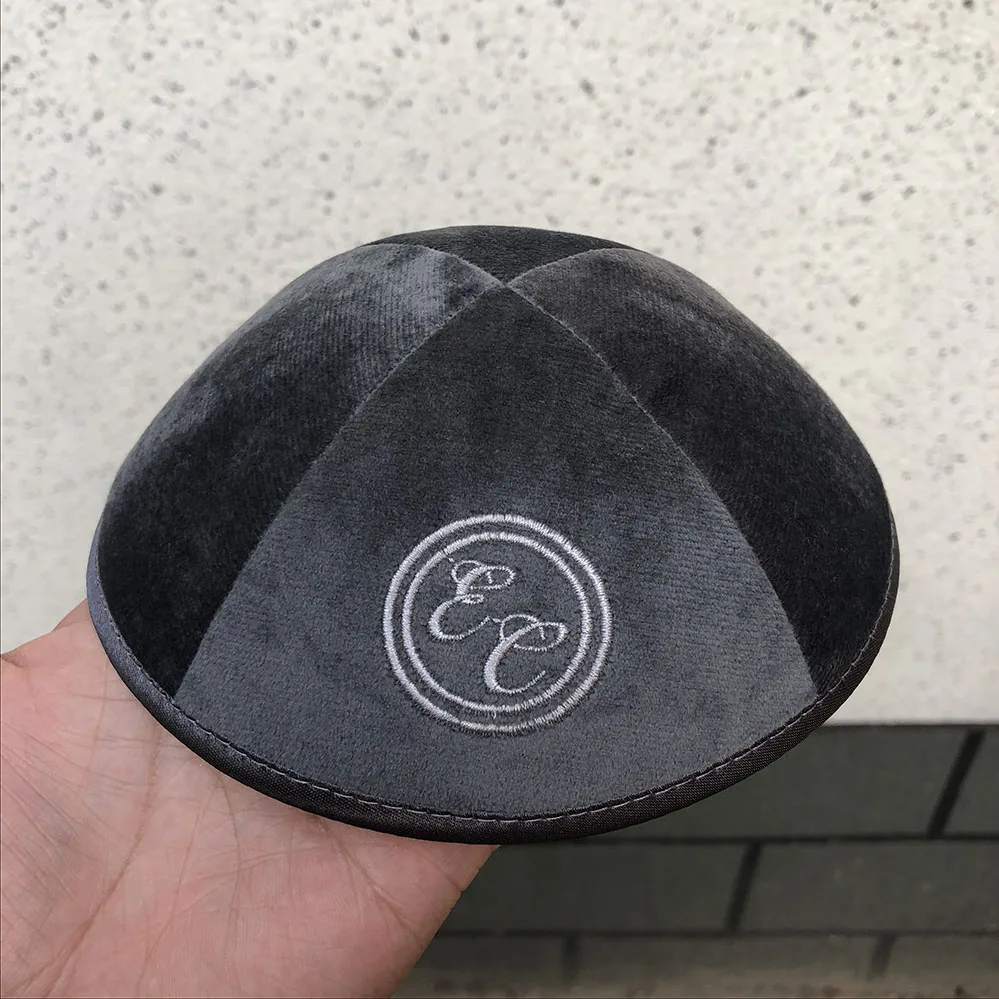 GREY VELVET KIPPAS, KIPA, KIPOT, KIPPOT, KIPPAH, PERSONALIZED ORDER ...