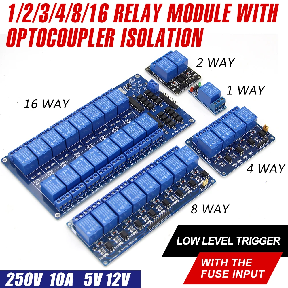 Wavgat 5v 12v Low Level Trigger 1 2 4 8 16 Channel Relay Module ...