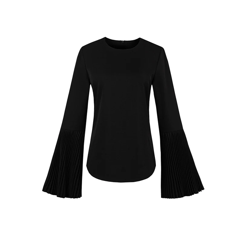 Women Pleated Flare Sleeve Shirts Tops Gothic Black Zipper Long Sleeve ...
