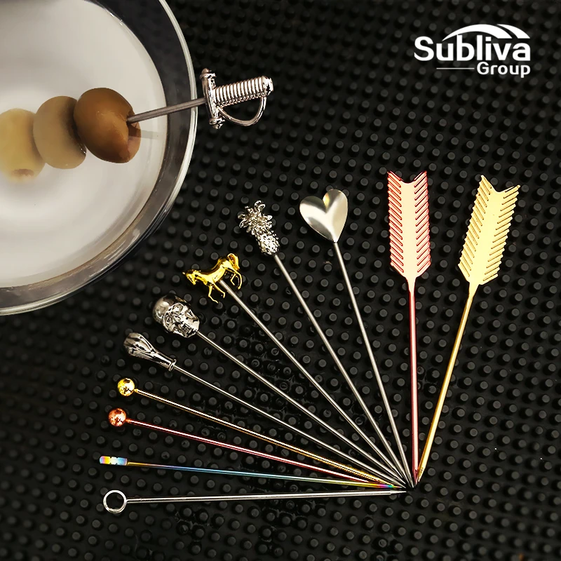 Cocktail Pick Stainless Steel Fruit Sticks Bar Tools Drink Stirring ...