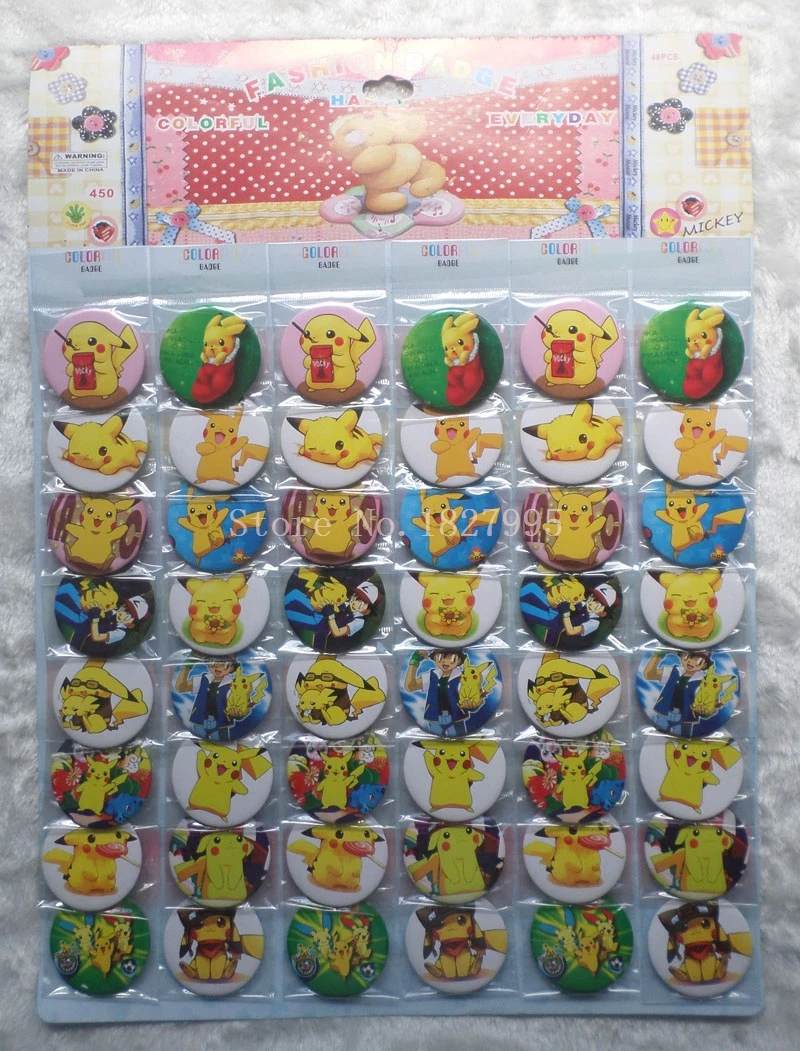 Wholeslae New 240 Pcs/5 sheet Cute Pikachu Badge Multicolor Round Button Pin Kid Gifts 4.5 cm ...