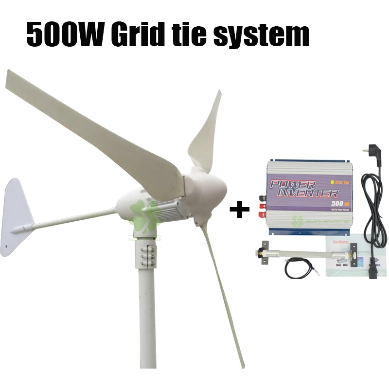 Free shipping 500w grid tie system for home using, wind generator +grid ...
