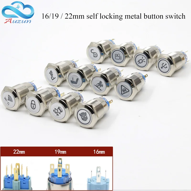 16/19/22mm Metal Push Button Switch Self-lock Multiple Graphics Can Be ...