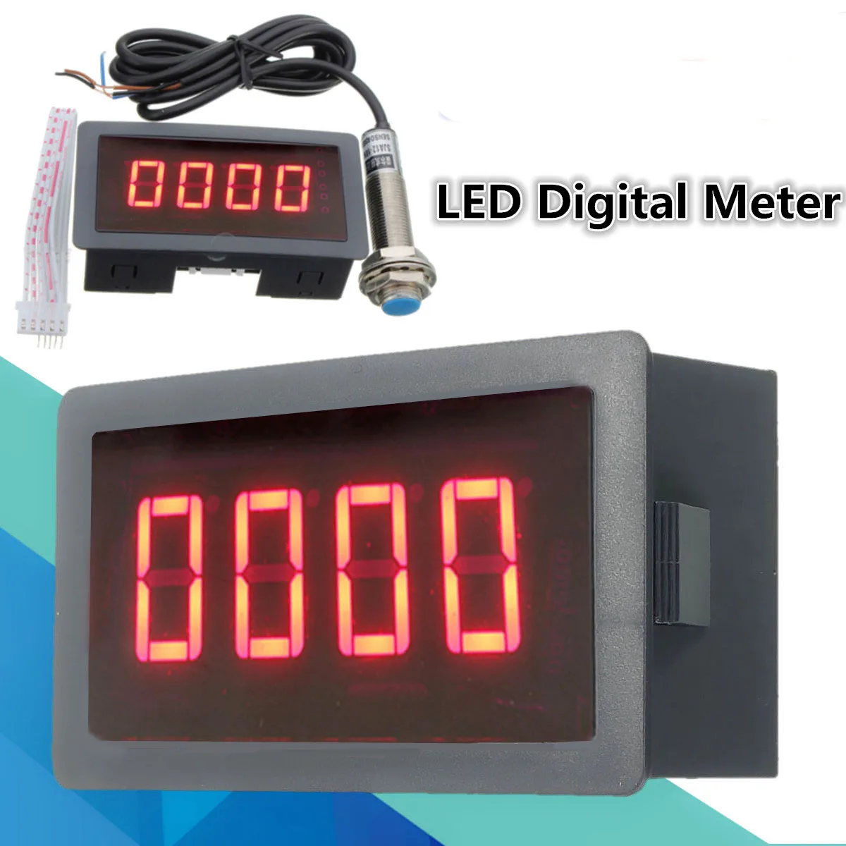 Red LED 4 Digital Tachometer RPM Speed Meter + Proximity Switch Sensor ...