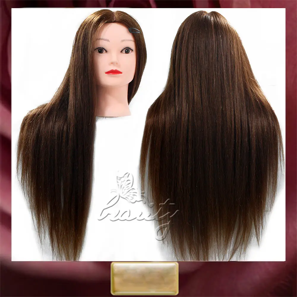 Training Head 26" #6 Brown 50% Real Hair Hairdressing Cut Model Doll ...