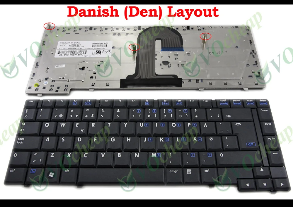 Teclado escandinavo nórdico danés para portátil, para HP Compaq 6710b ...
