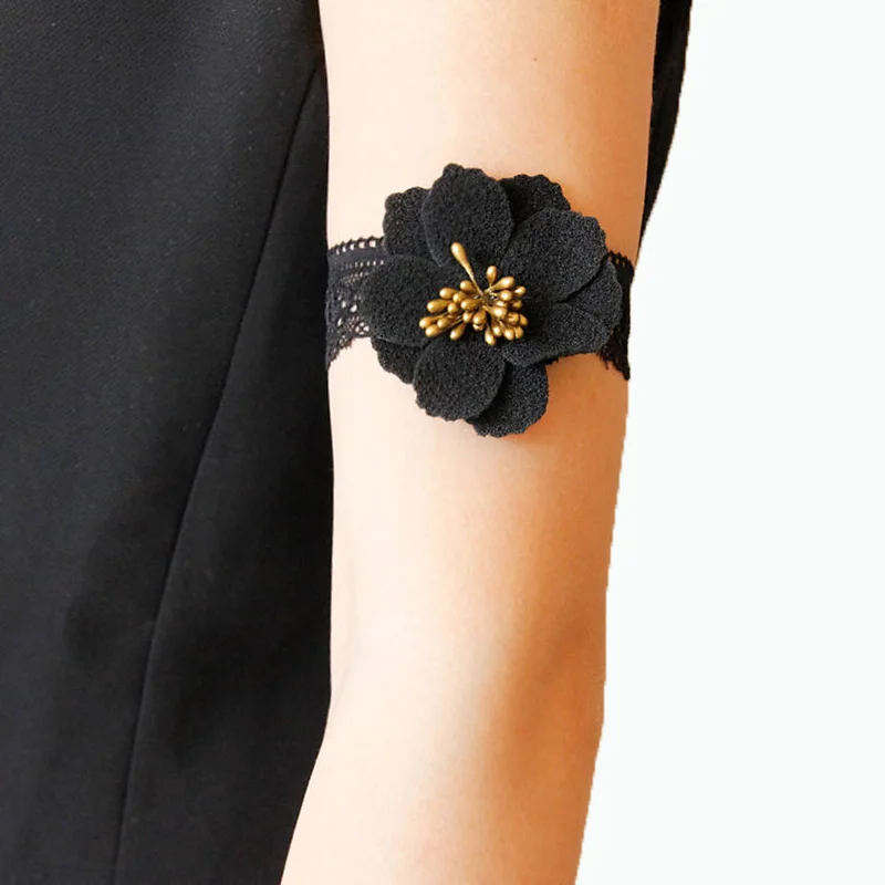 New-Women-Bracelet-Boho-Flower-Core-Elastic-Black-Lace-Gothic-Dance ...