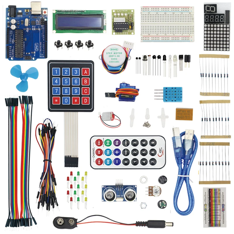 Starter Kit For Uno R3 9g Server Motor For Sensors 1602 Lcd Jumper Wires Resistors
