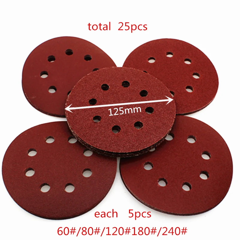 Janpshion 25pc 5inch Sandpaper Sanding Paper For Rotary Sander 125mm ...