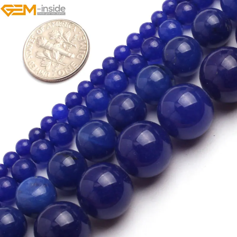 Gem inside 4 14mm Round Stone Beads Dark Blue Jade Beads For Jewelry Making Beads Bracelet ...
