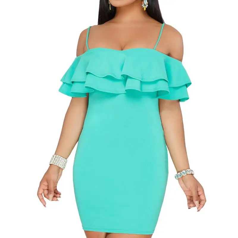 Sexy Off Shoulder Vestidos Sleeveless Ruffles Women Dress Bodycon Club