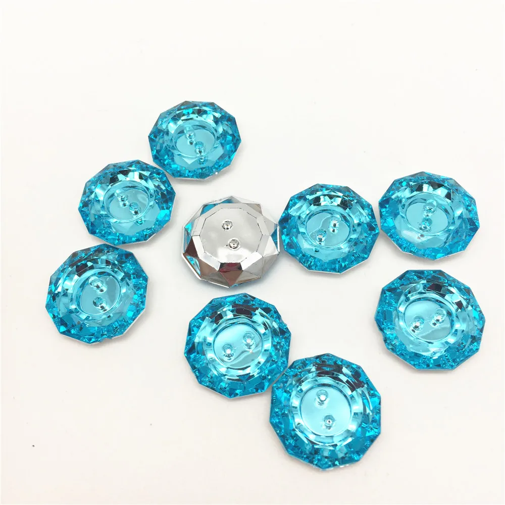 100pcs 18mm Transparent Turquoise Blue Acrylic Round Buttons Sliver ...