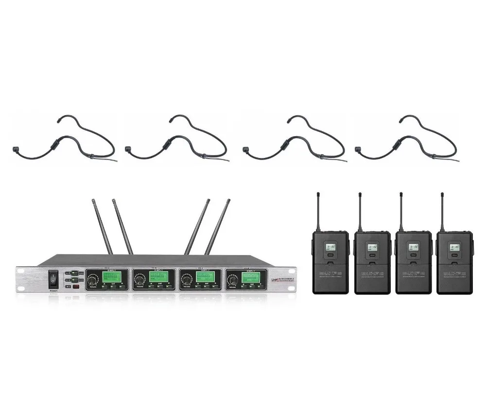 Professional 4 Channels Uhf Headset Stage Wireless Microphone System ...