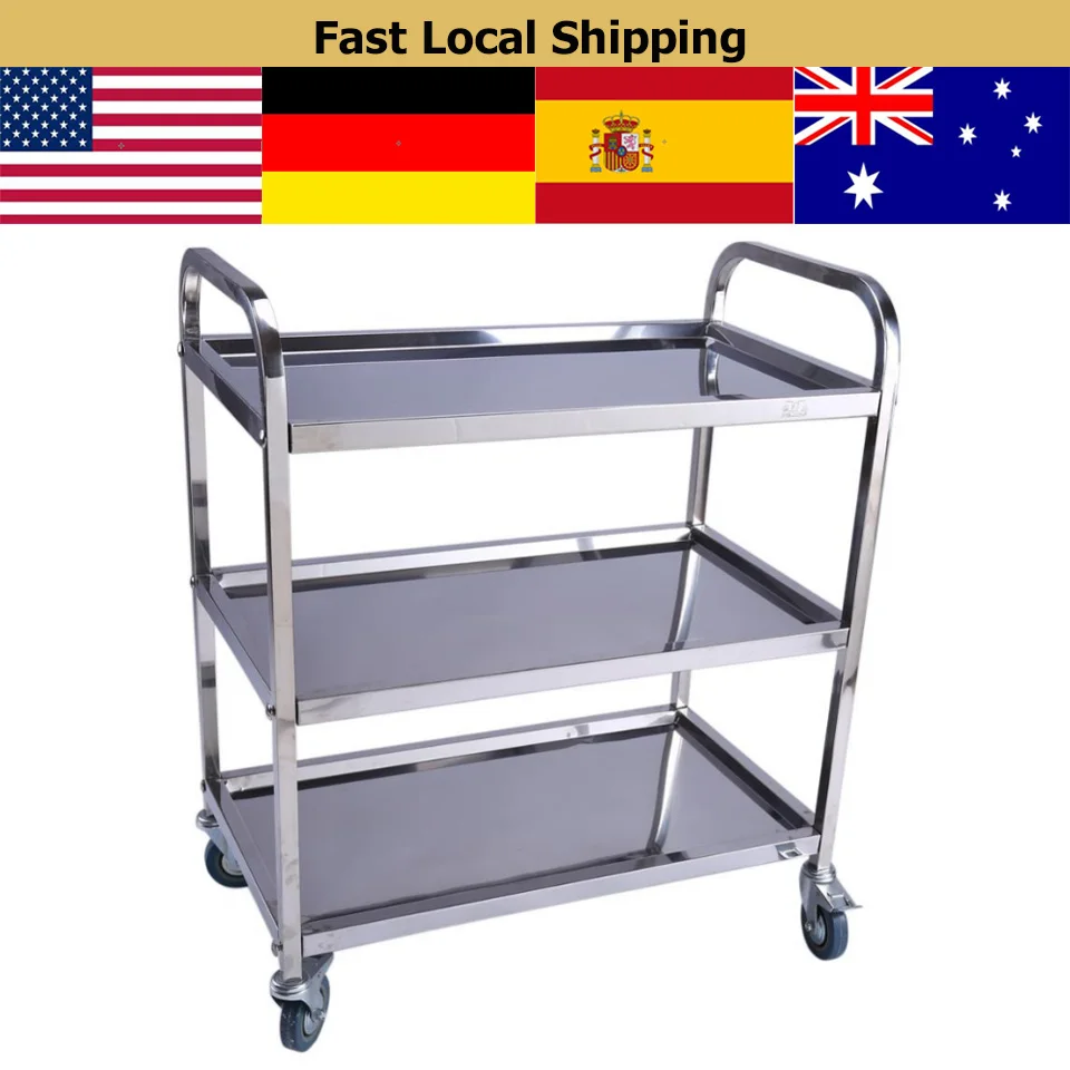 Large 3 Tier Stainless Steel Catering Trolley Cart Serving Clearing w ...