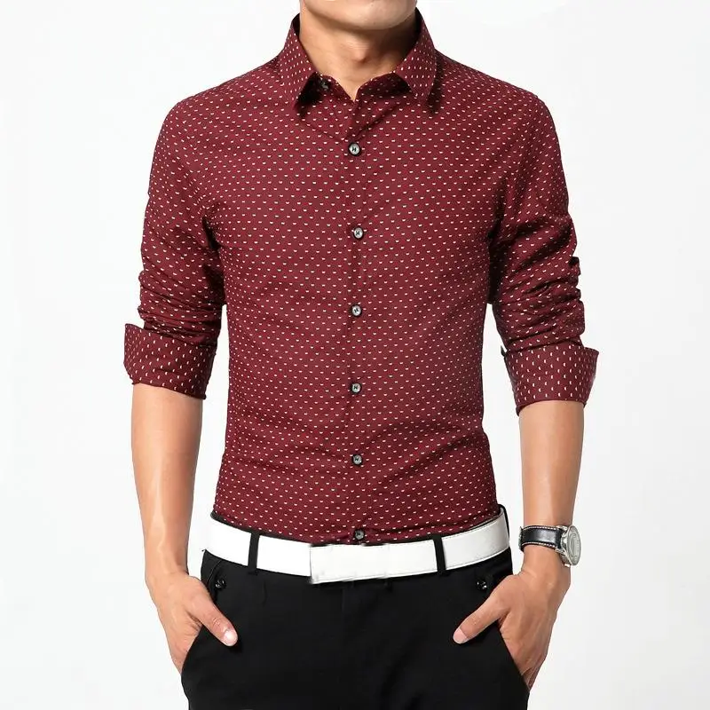 hot!!!2016 autumn red polka dot men blouse slim fit full sleeves camisa ...
