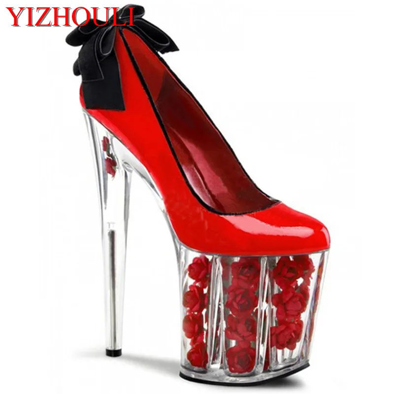 20cm rose flowers Platform wedding shoes thick sole Crystal shoes 8 ...