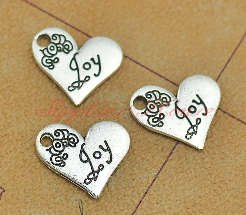 30pcs/lot 21X20mm, Joy heart Charms, Antique silver Joy heart Pendants ...