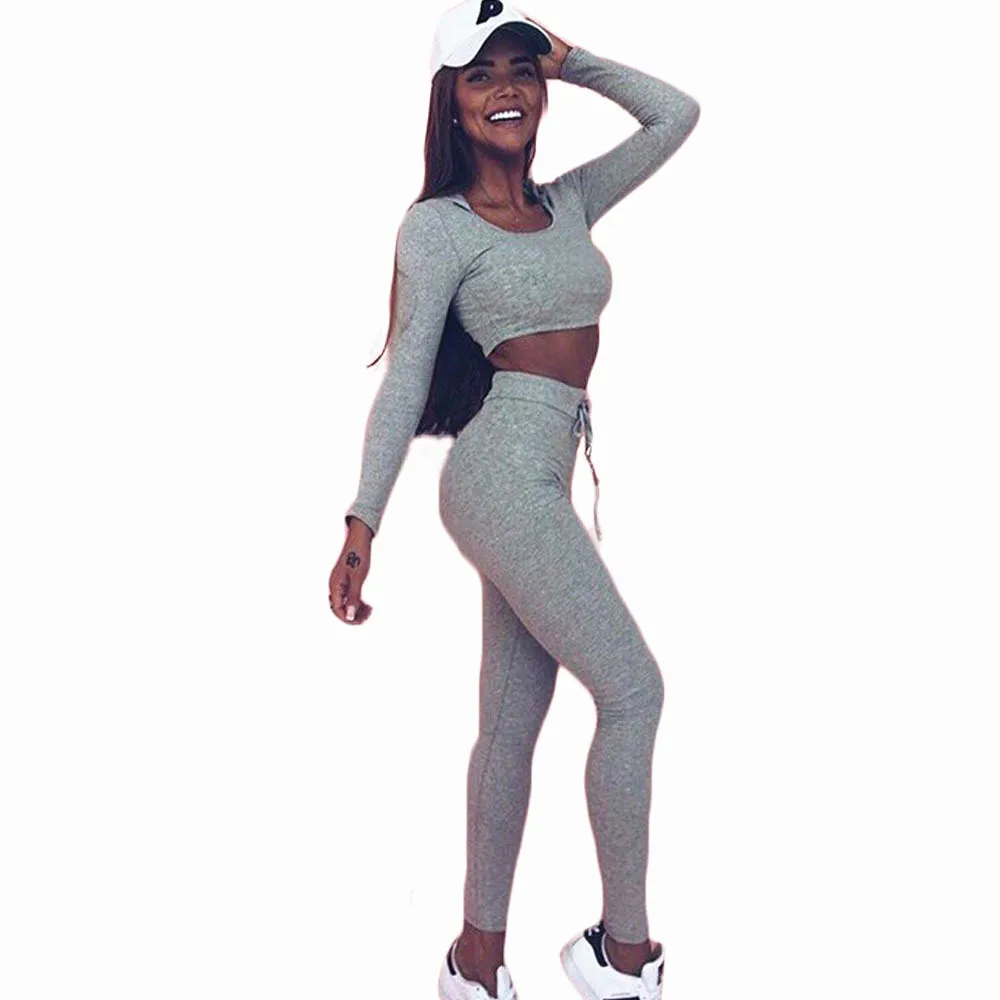 2018 2 Pieces Set Women Suit For Fitness Outfit Two Pieces Crop Top