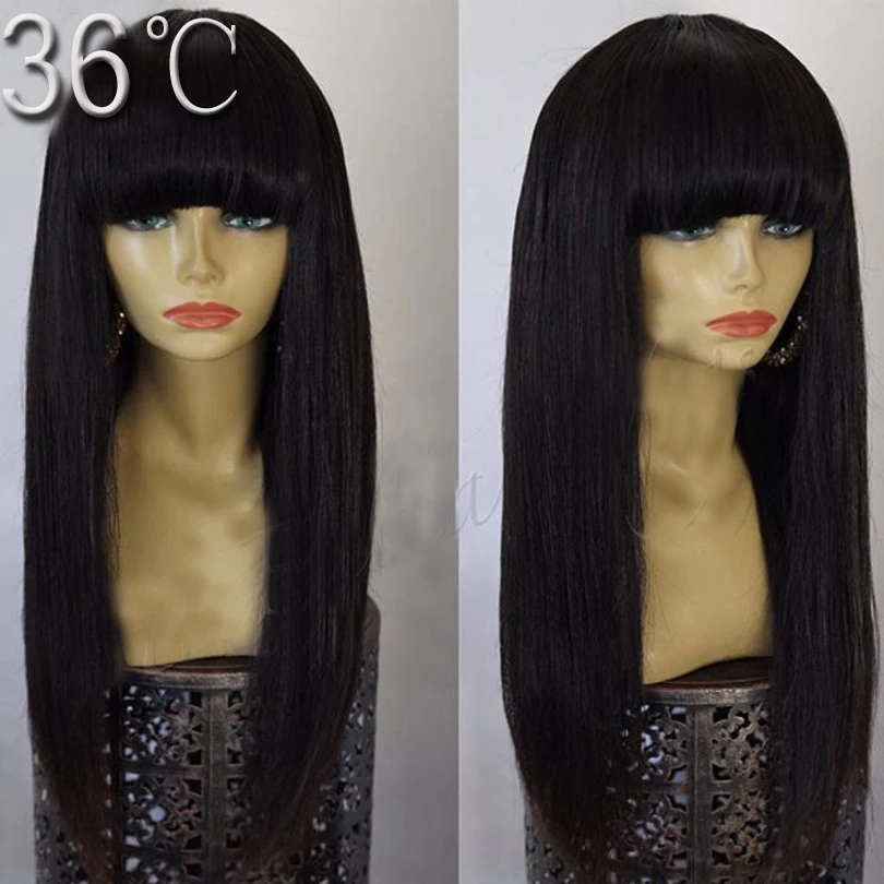 Full Lace Human Hair Wigs With Bangs Brazilian Lace front Human Hair For Black Women Straight ...