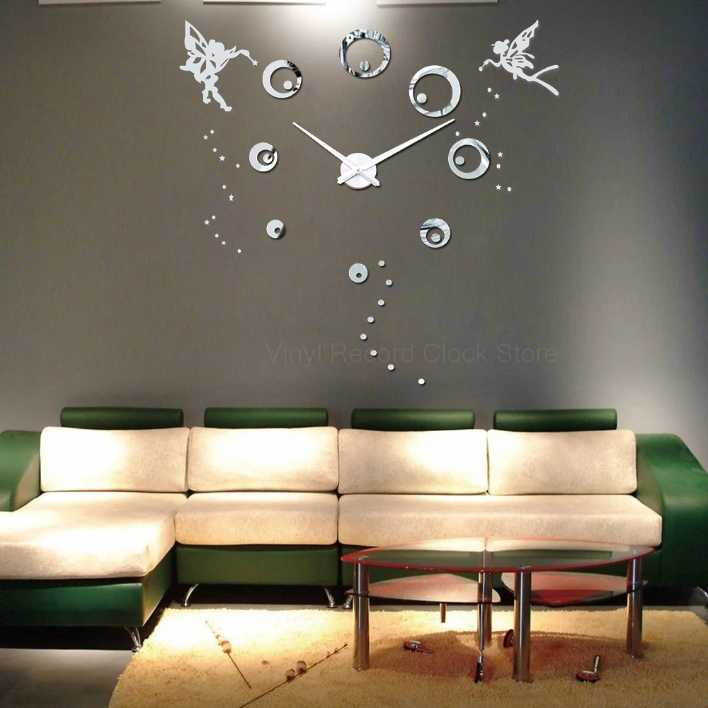 Ангел большие настенные часы оверсайз декоративные часы для гостиной Акриловые 3d Diy зеркальные