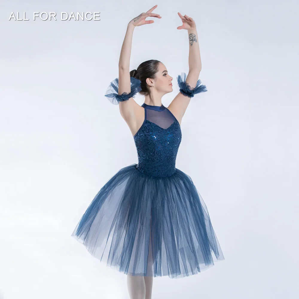 Navy Blue Sequin Lace Top Bodice Halter Neck Romantic Ballet Tutu Girl ...