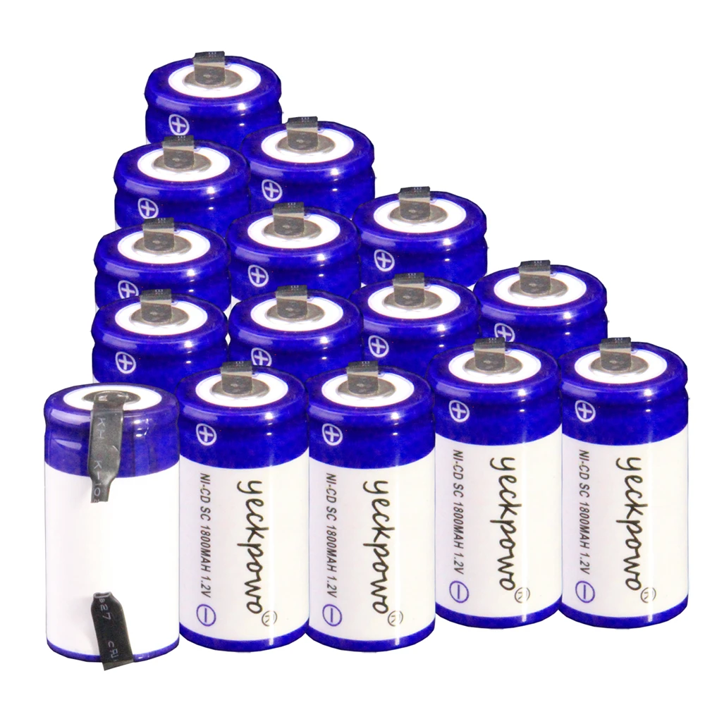 yeckpowo 15 pcs SC battery 1800mAh 1.2V NICD subc screwdriver electric drill batteries for Bosch ...