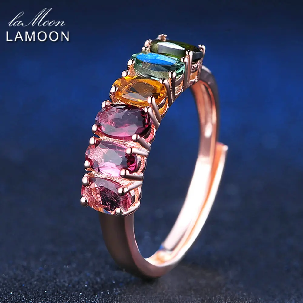 Lamoon Multi-color Tourmaline Rings For Women 100% Real Natural ...