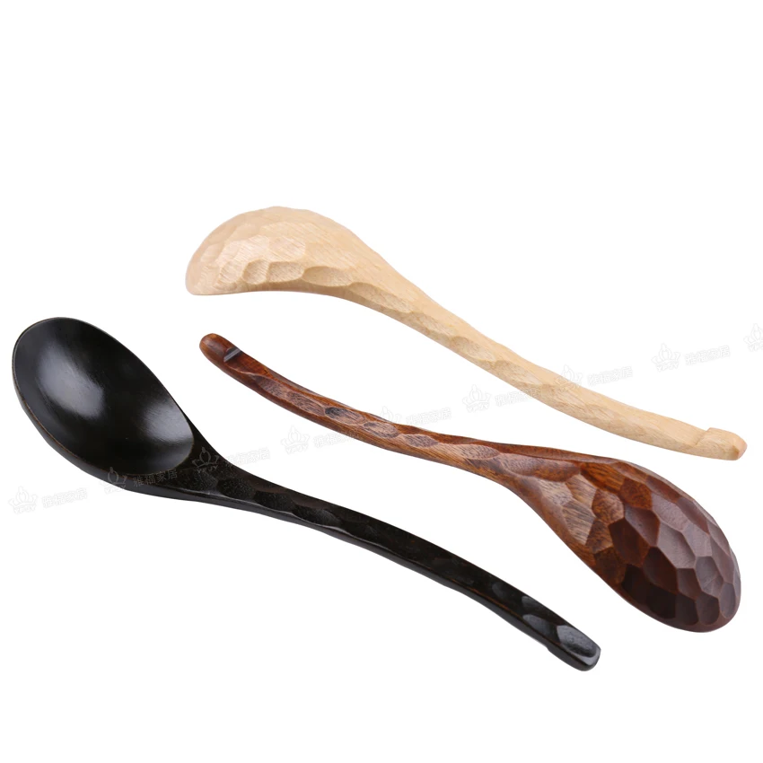 Wooden Spoon Japanese Korea Style Hand Carved Shells Wood Spoon dinner ...