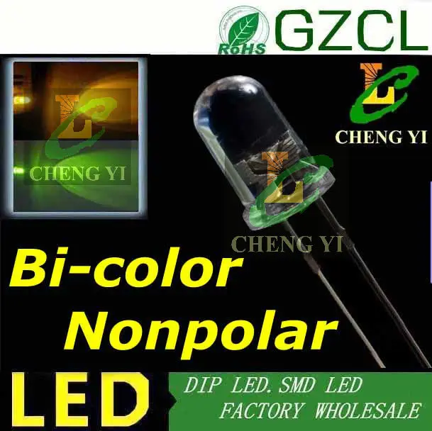 Diodo led bicolor de dos vías, 5mm, amarillo y verde, no polar, Y2.0 2 ...