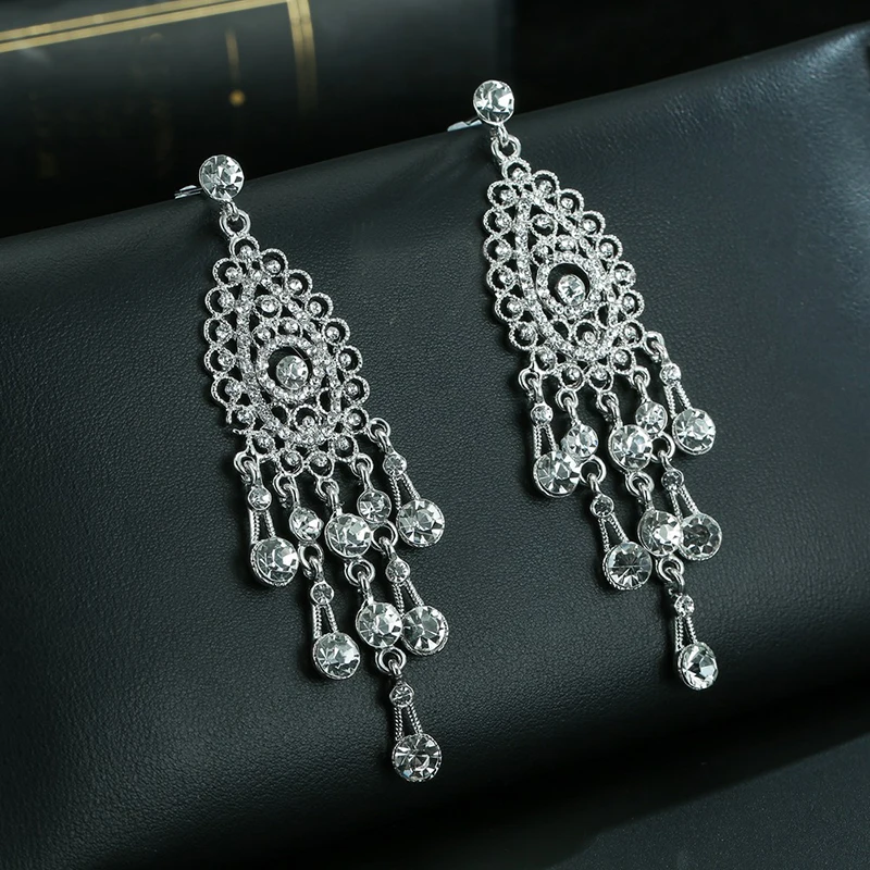 Bohemian Silver Earrings Luxury Shiny Cz Crystal Dangle Earrings