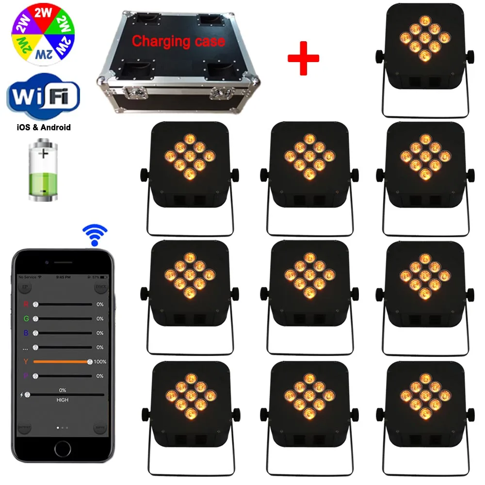 10 Lights + Charging Flightcase RGBWA(UV) Battery Powered Wireless DMX ...