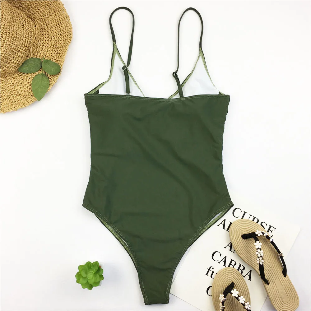 Bow One Piece Swimsuit Solid Swimwear Women Modest Monokini Open Back ...