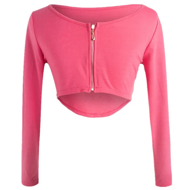 T Shirt Woman Sexy Belly Expose Metal Zipper Short Tee Shirts O Neck