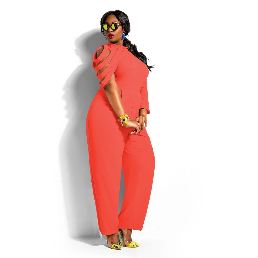 Lady Fashion Short Sleeve Plus Size Long Jumpsuit O Neck Sexy Bodysuit Women Casual Jumpsuit