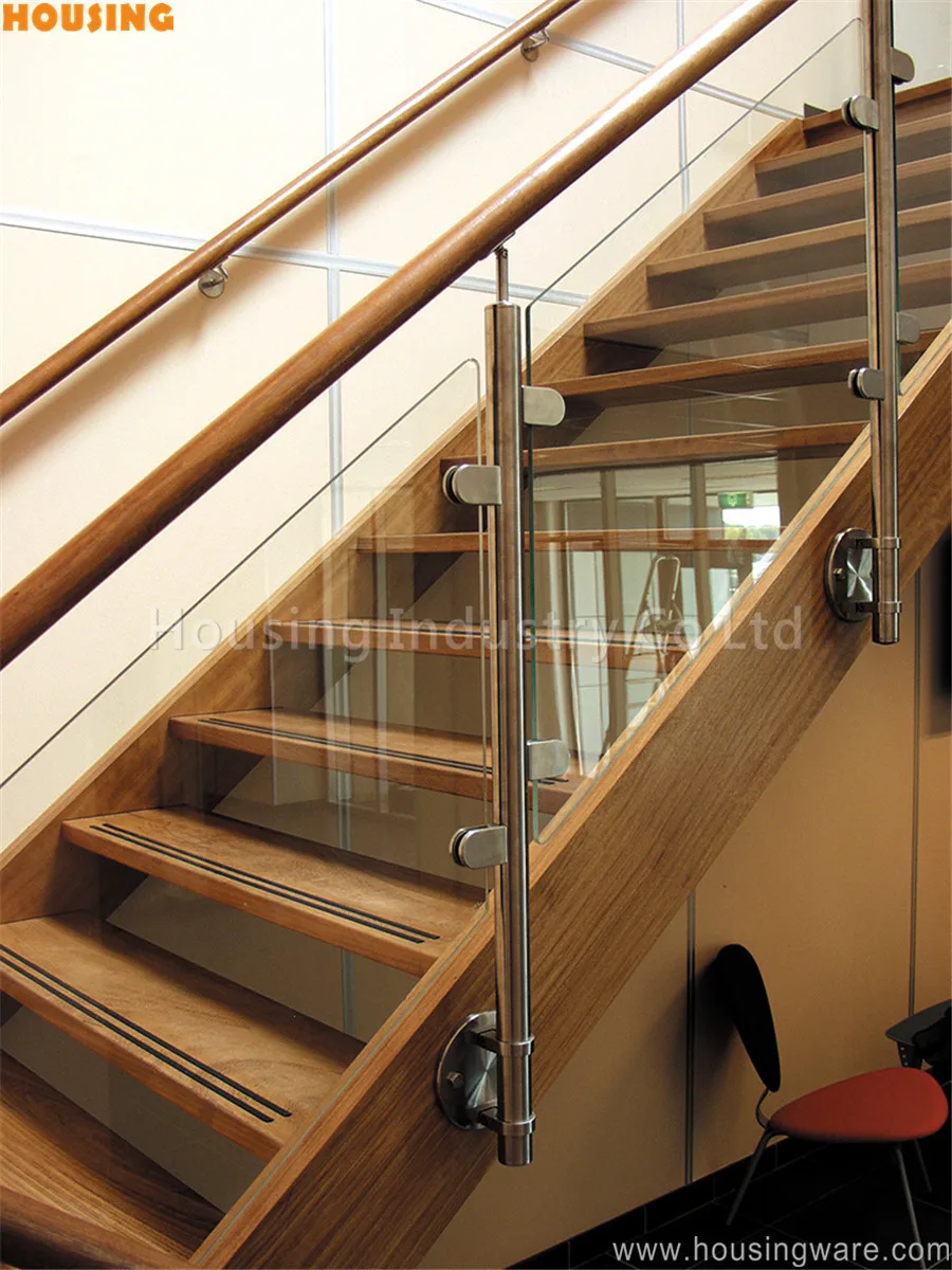 Classic baluster glass stair handrails with wooden tread|handrail for ...