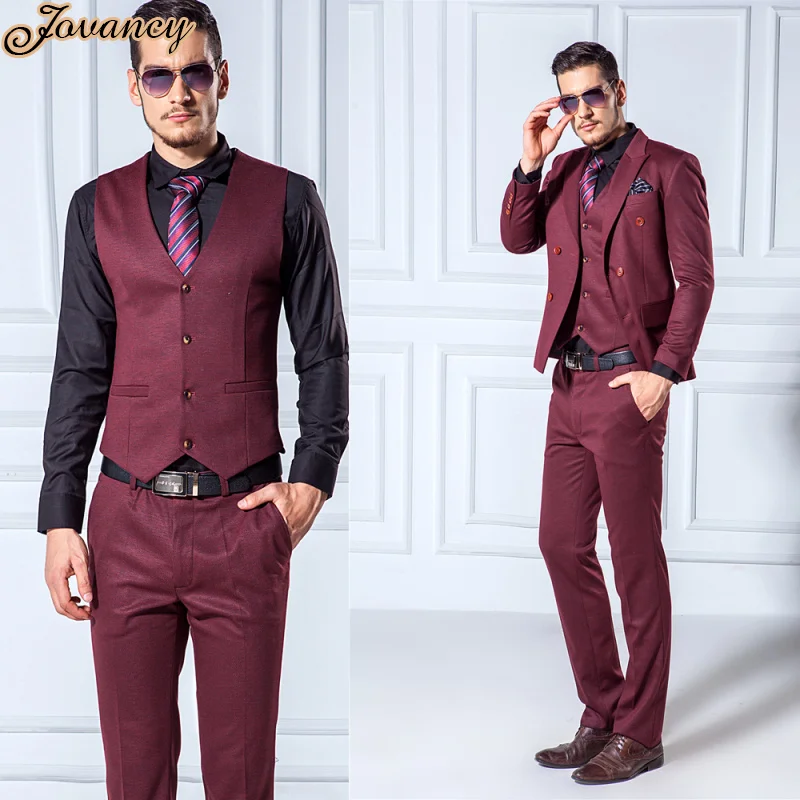 Actual Photos Custom Made Fashion Wine Red Groom Tuxedos /Wedding ...
