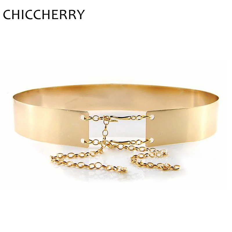Fashion Lady Gold Metal Plate Mirror Belts with Double Chain Vintage ...