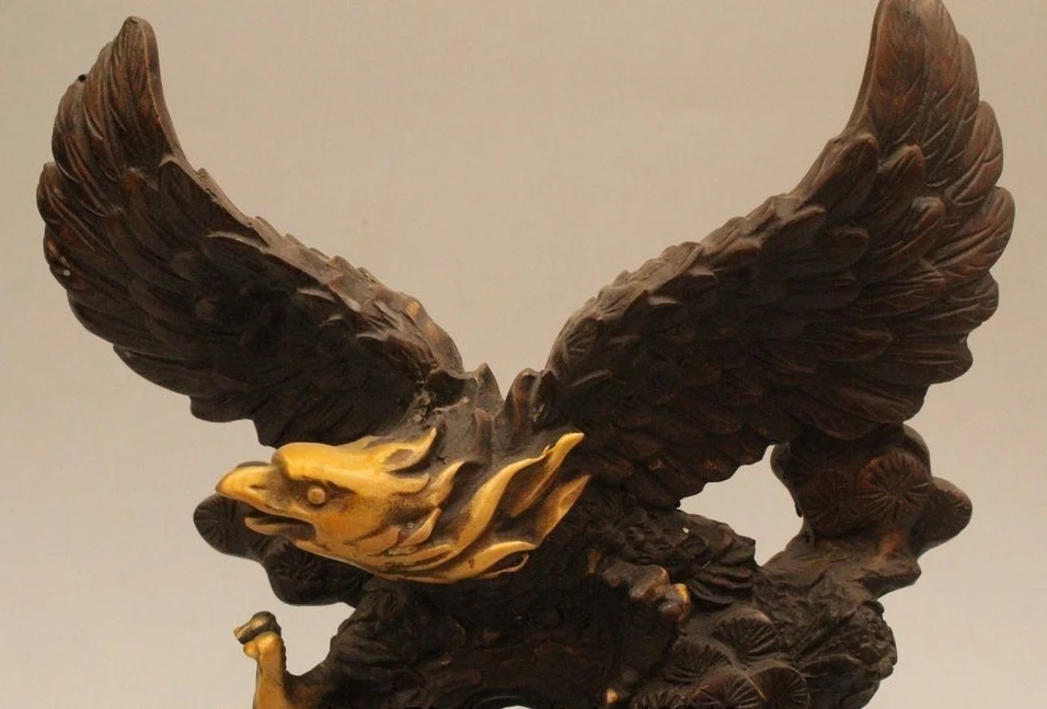 9" Chinese Folk Feng Shui Bronze Fly Hawk Eagle King of birds Statue ...