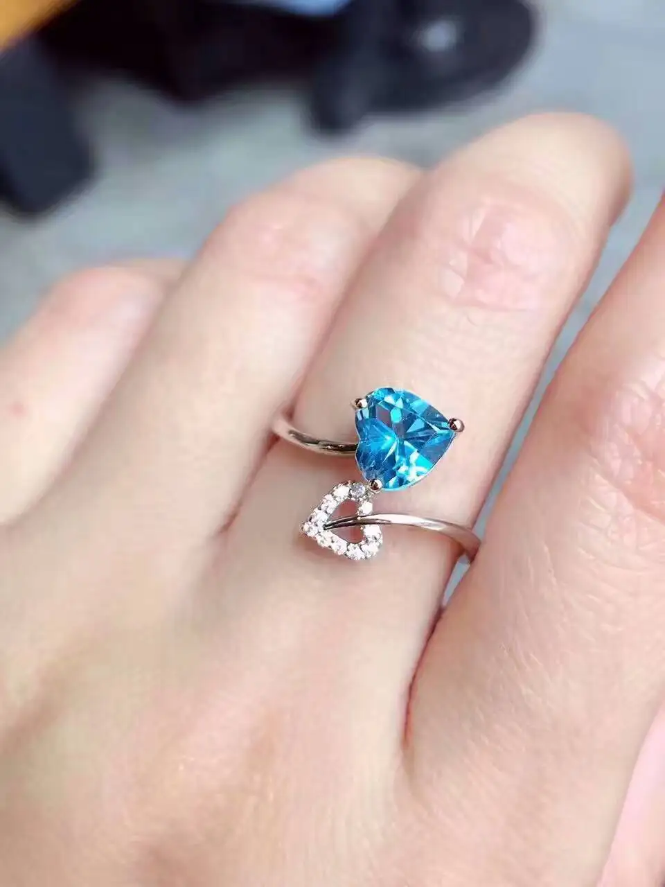 Anillo de Topacio azul Natural para mujer, Gema de plata S925, Gema ...