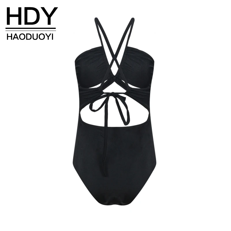 Hdy Haoduoyi New Fashion Bodysuit Women Solid Black Sexy Cross Straps