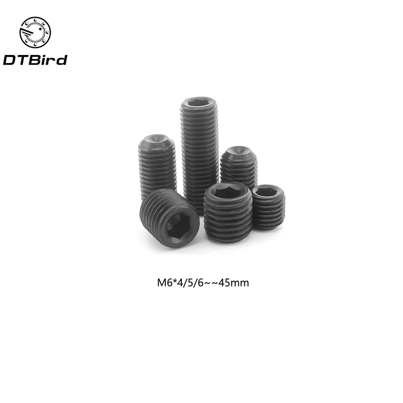 50Pcs M6 DIN916 Black Carbon Steel Metric Thread Grub Screws Inner ...