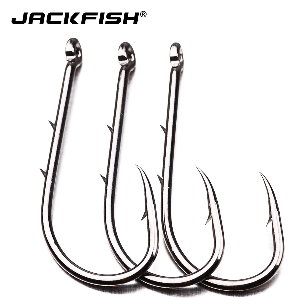 Jackfish #6-#6/0 Fishing Hook 50pcs Pesca Barbed Hook Baitholder Black Color Jig Big Hook Sliced ...