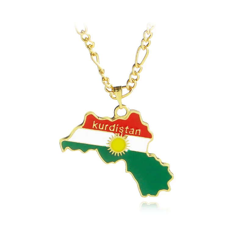 NUMBERFIVE Kurdistan Map pendant necklace Gold Color Enamel Flag ...
