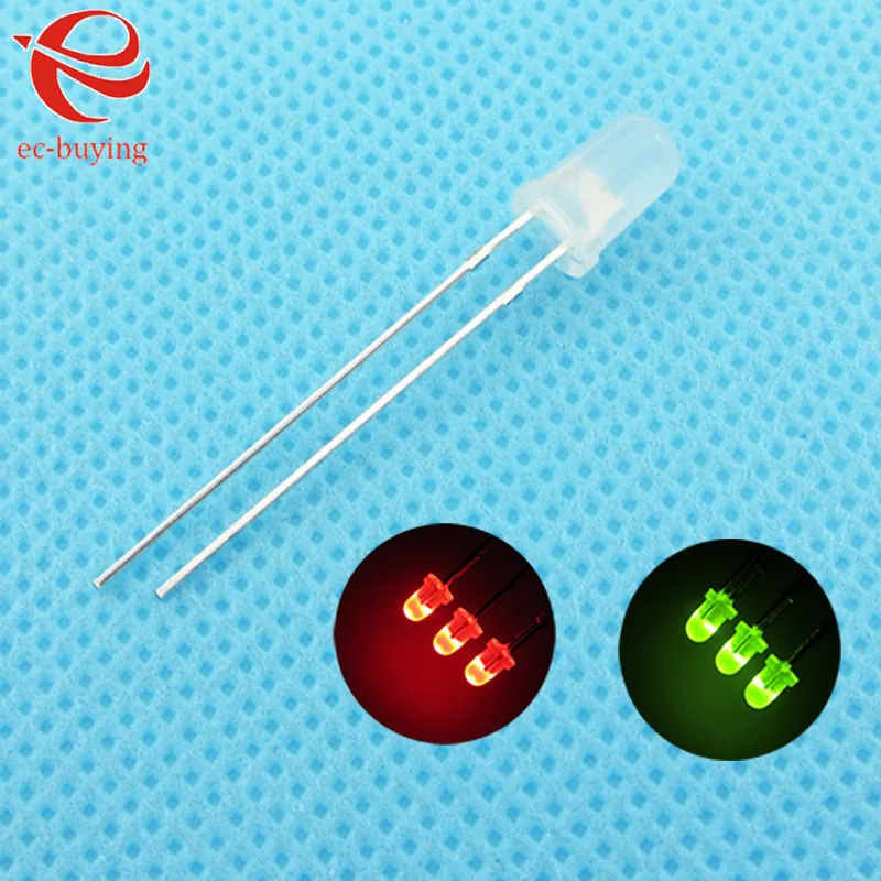 100pcs/lot 5mm 3mm Led Bi-color Diffused Red Emerald-green Non-polar ...