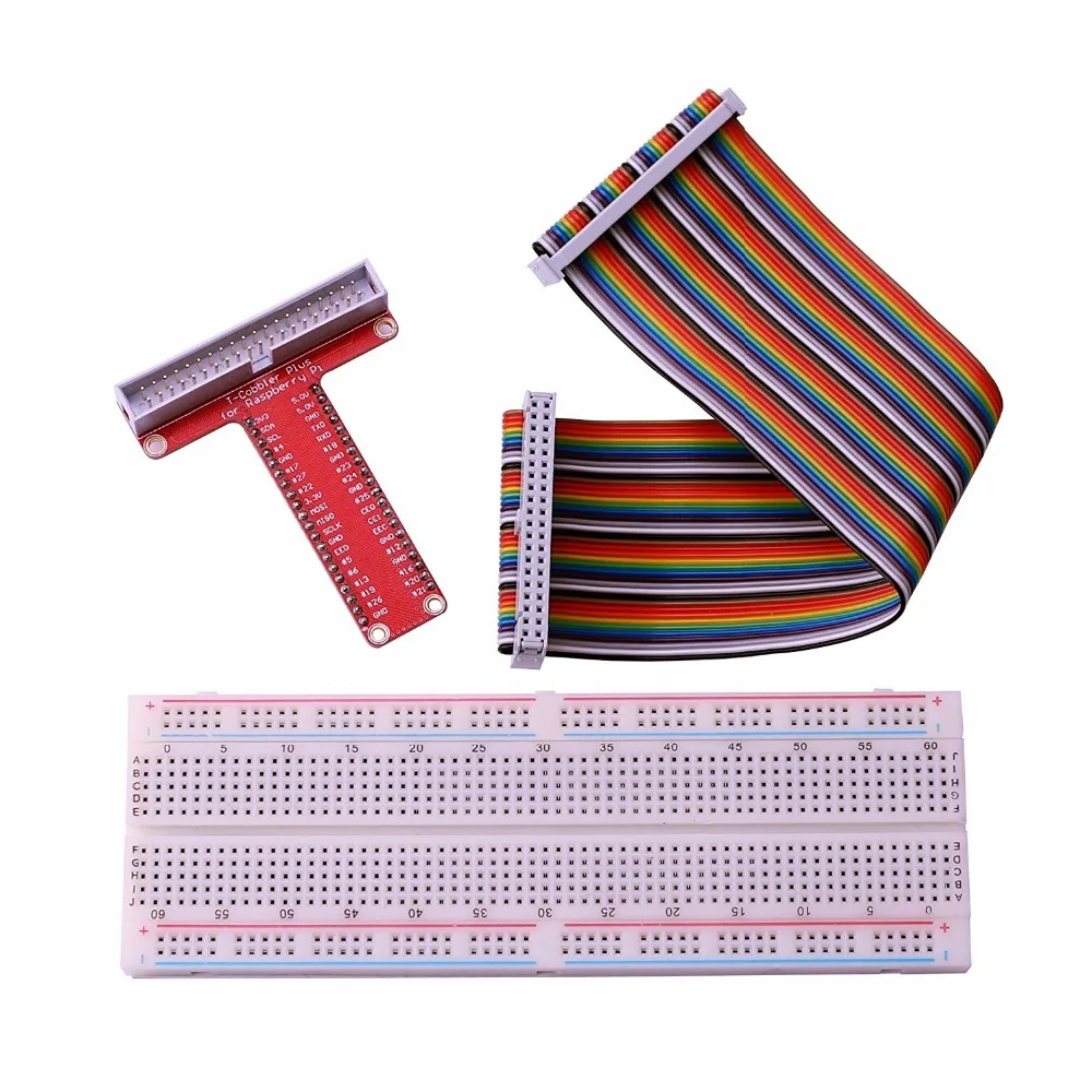 830 tie points breadboard + 40Pin Rainbow Cable + GPIO T Cobbler Plus ...