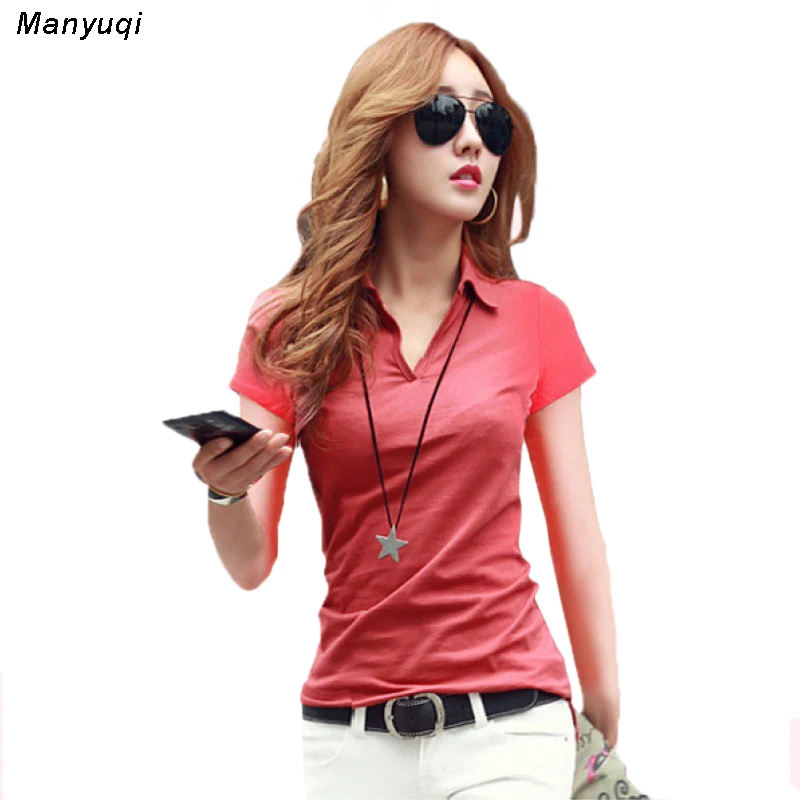 Summer Casual Female women polo shirt brand slim solid short sleeve ...