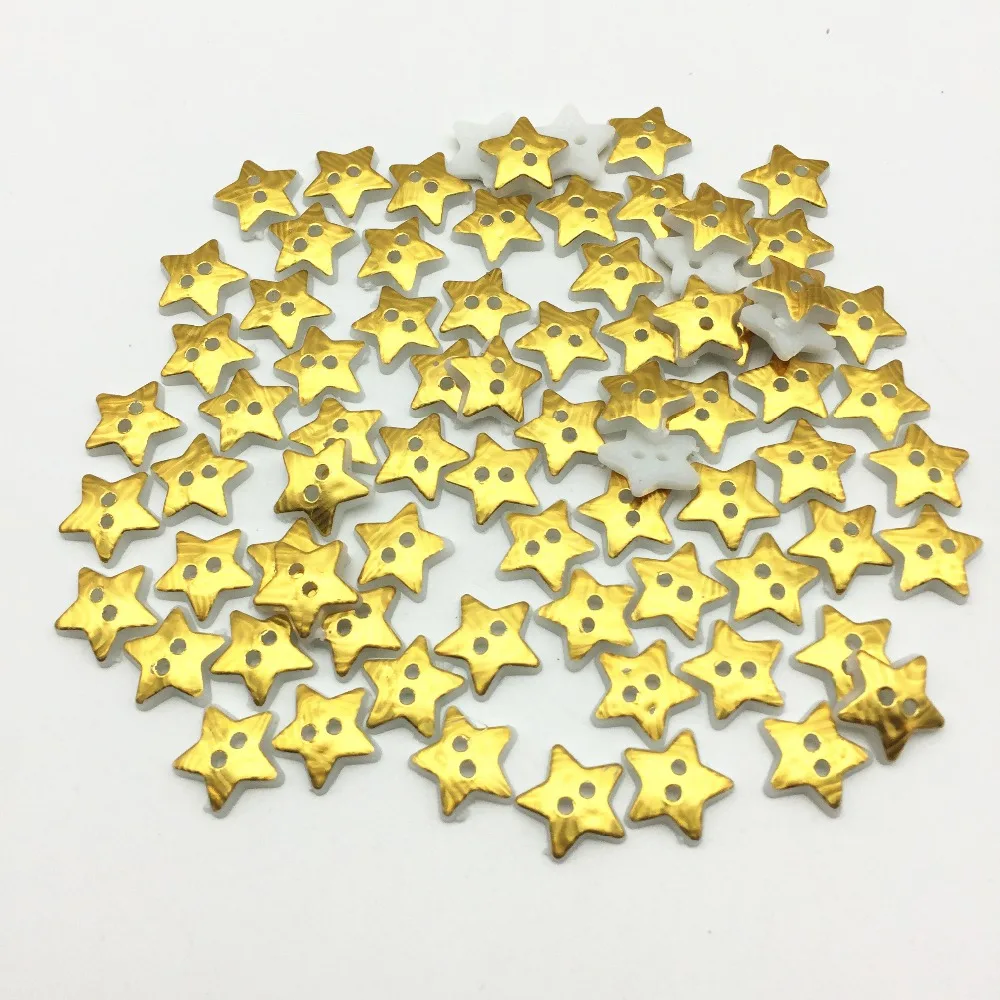 100pcs-Metallic-Silver-Gold-Christmas-Star-Buttons-Plastic-2-Holes-Xmas ...