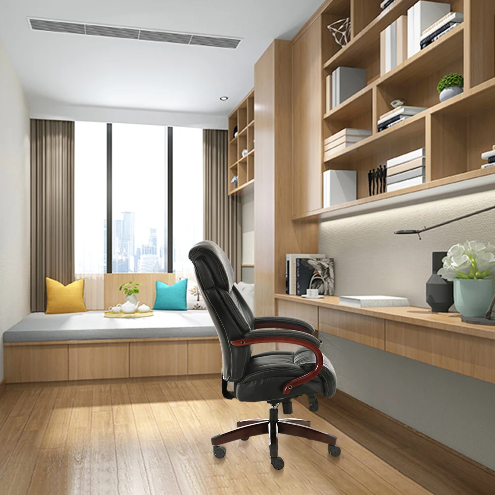 High Quality Office Boss Chair with Wood Arms Base Ergonomic Computer ...
