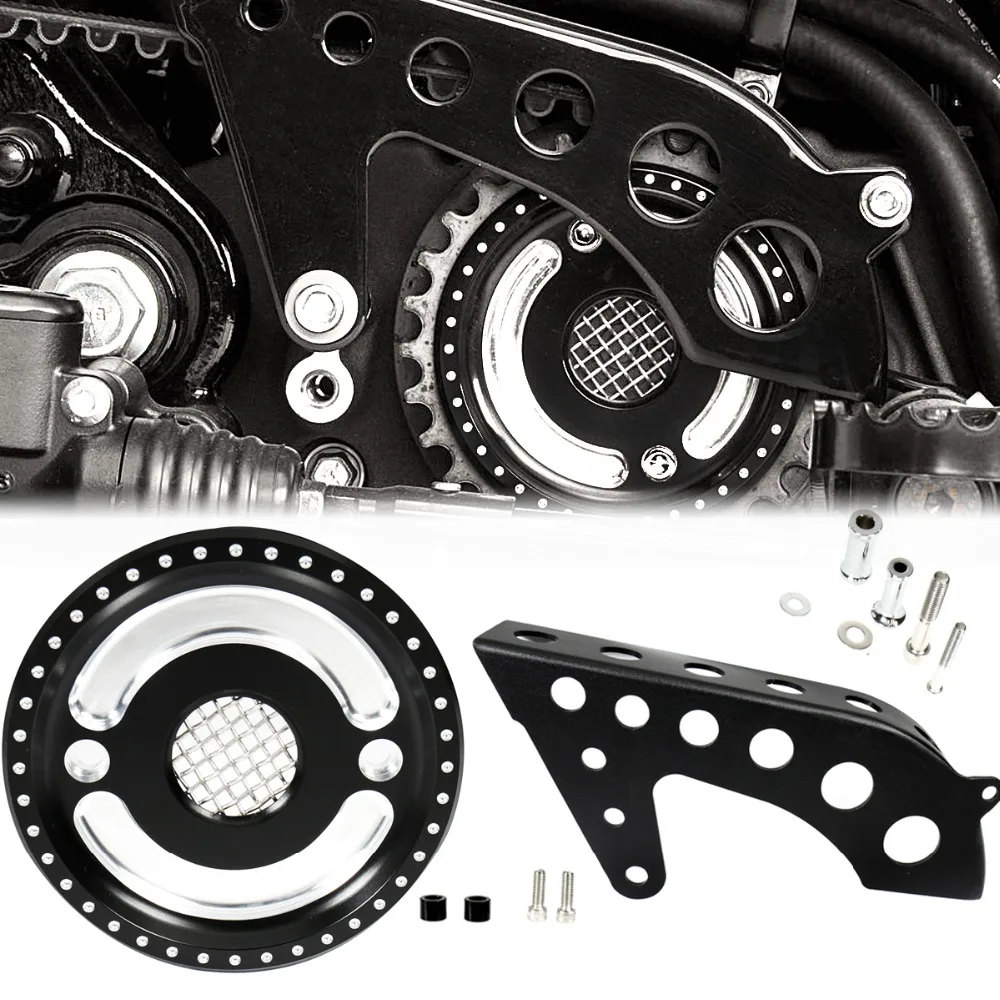 Front-Black-Drive-Pulley-Engine-Upper-Cover-Sets-For-Harley-2004-2013 ...
