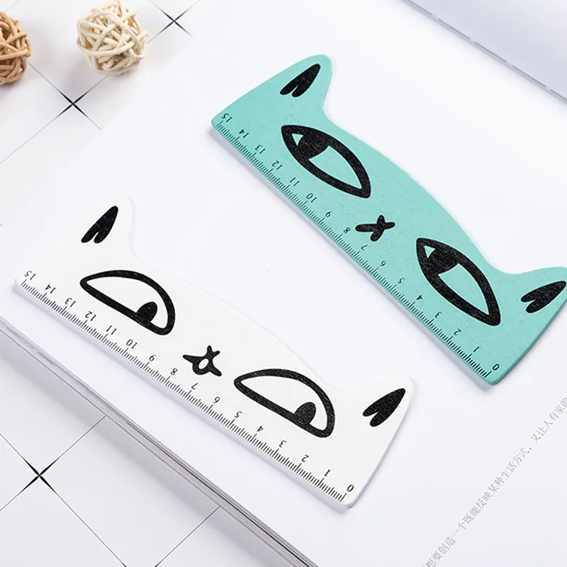 24 pcs/lot Wooden Cat Ruler Cartoon 15cm Measuring Straight Rulers ...